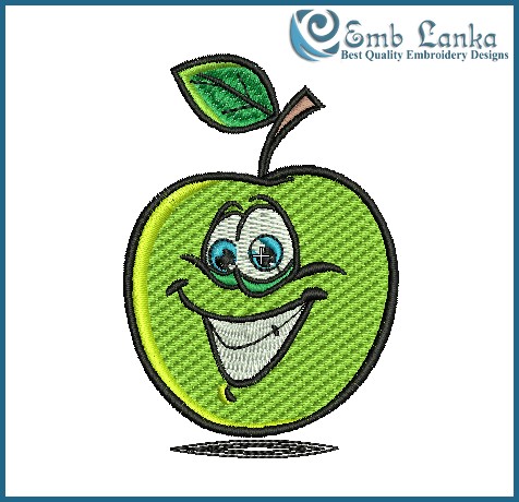 Funny Green Apple Embroidery Design - Emblanka